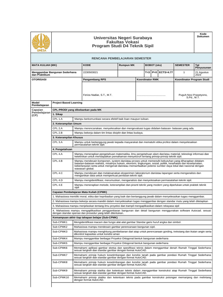 RPS Menggambar Bangunan Sederhana Dan Praktikum | PDF