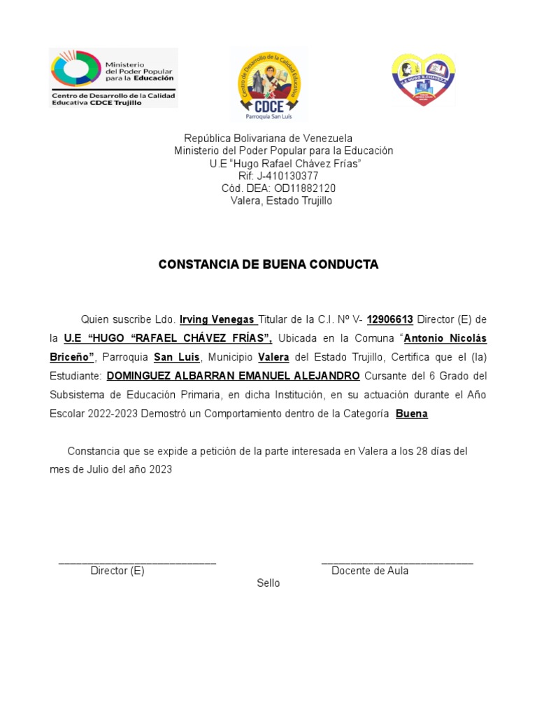 Constancia de Buena Conducta | PDF