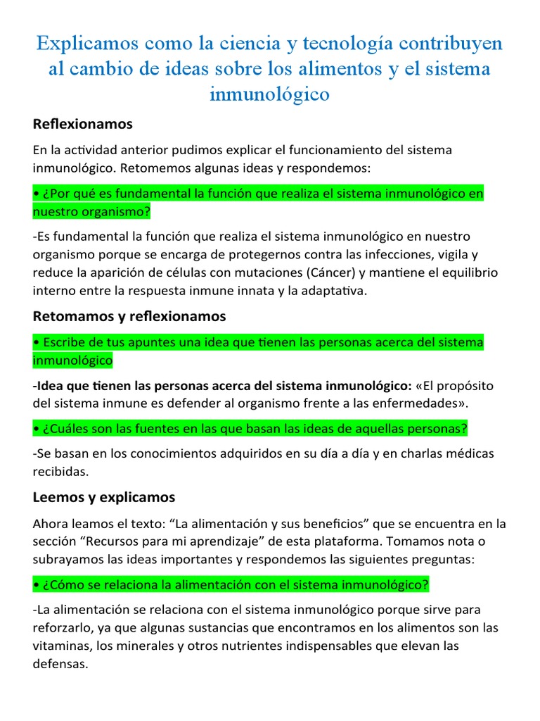 Explicamos Como La Ciencia y Tecnología Contribuyen Al Cambio de Ideas Sobre Los Alimentos y El ...