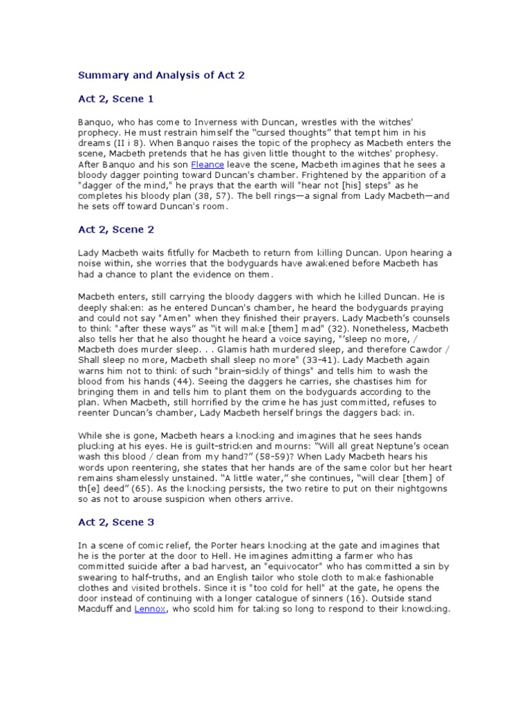 Summary and Analysis of Act 2 Act 2, Scene 1: Fleance | PDF | Macbeth ...
