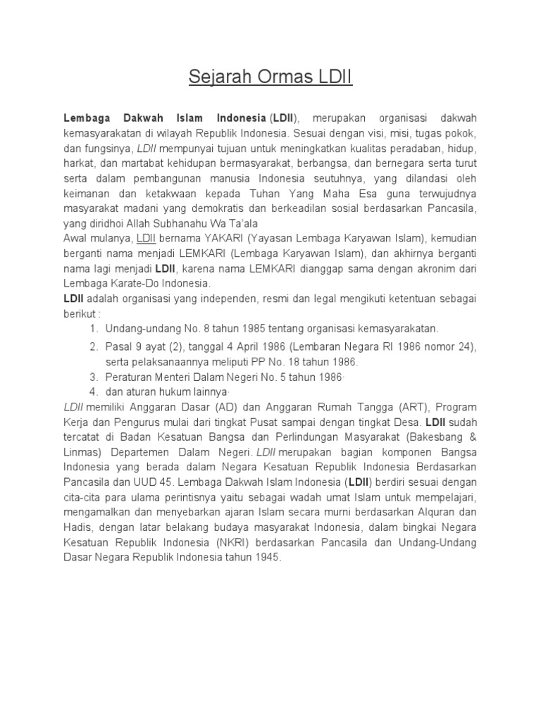 Sejarah Ormas LDII | PDF