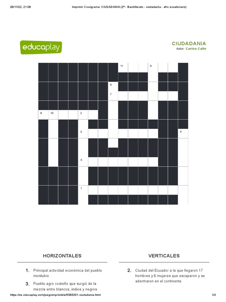 Imprimir Crucigrama - CIUDADANIA (2º - Bachillerato - Ciudadanía - Afro ...