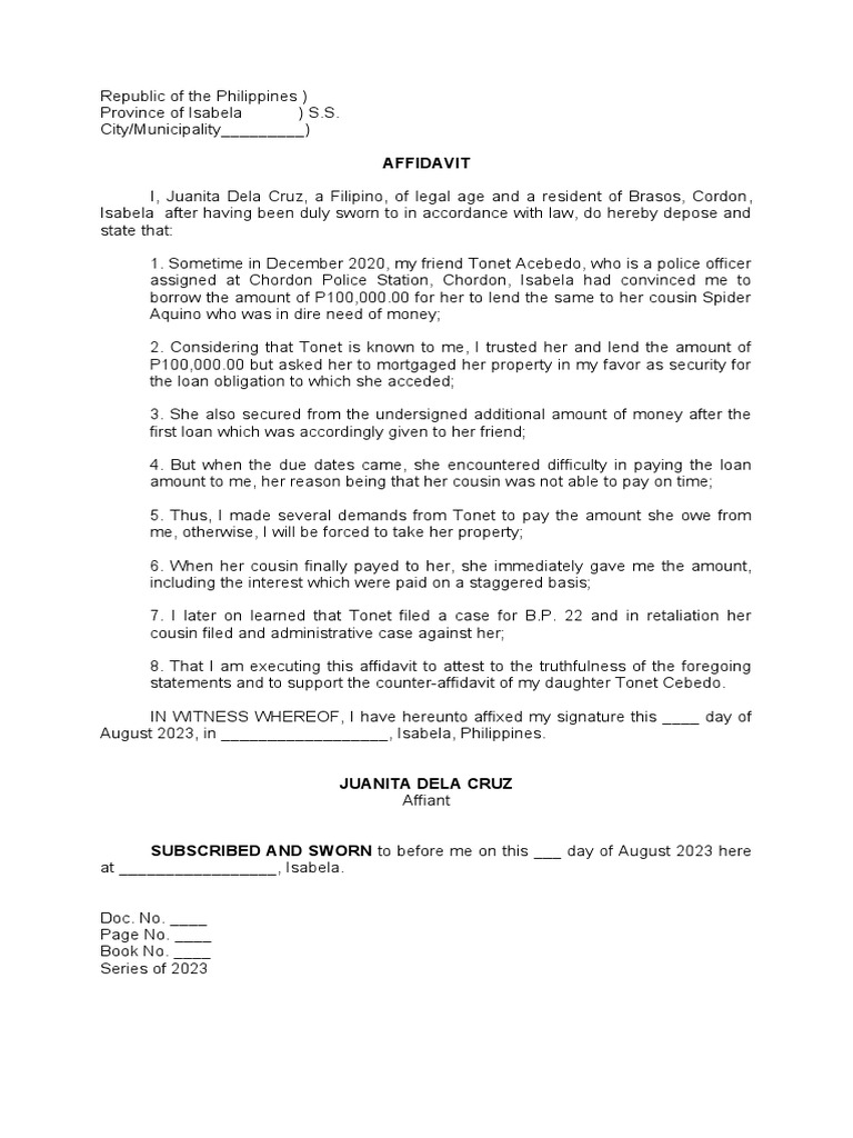 Affidavit - Witness of Debt (August 22, 2023) | PDF