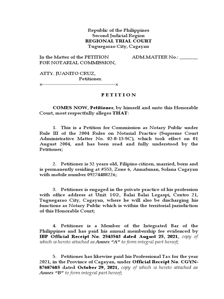 Petition For Notarial Commission RTC (SEP 3, 2023) | PDF