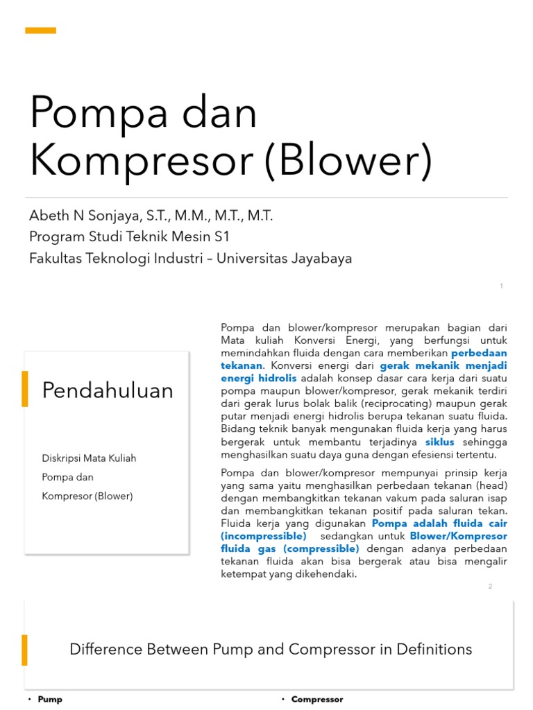 Pompa Dan Kompressor - Pertemuan 1 - Materi Tambahan | PDF