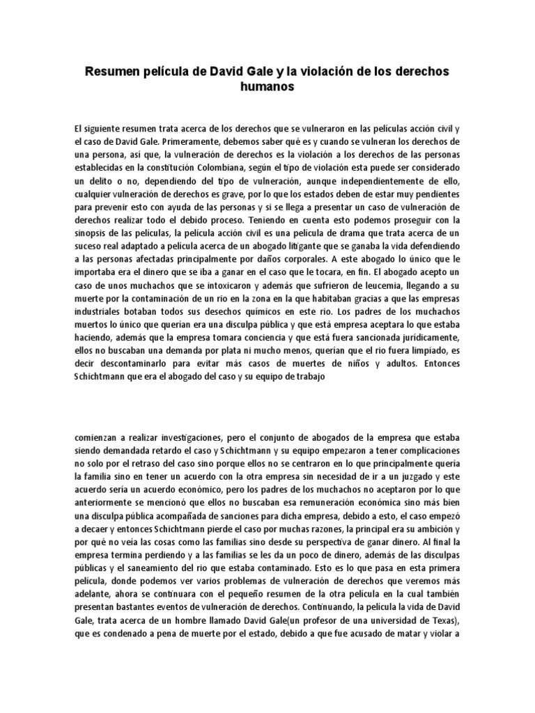 Resumen Película de David Gale y La Violación de Los Derechos Humanos | PDF | Violación | Debido ...