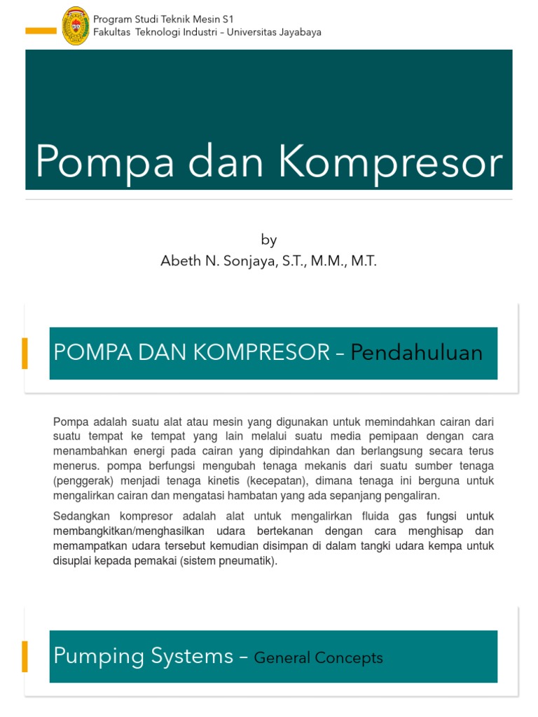 14534S1TMME61832018 - Pompa Dan Kompressor - Pertemuan 2 - Materi Tambahan | PDF