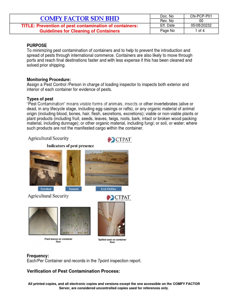 Prevention of Pest Contamination of Containers Guidelines For Cleaning ...