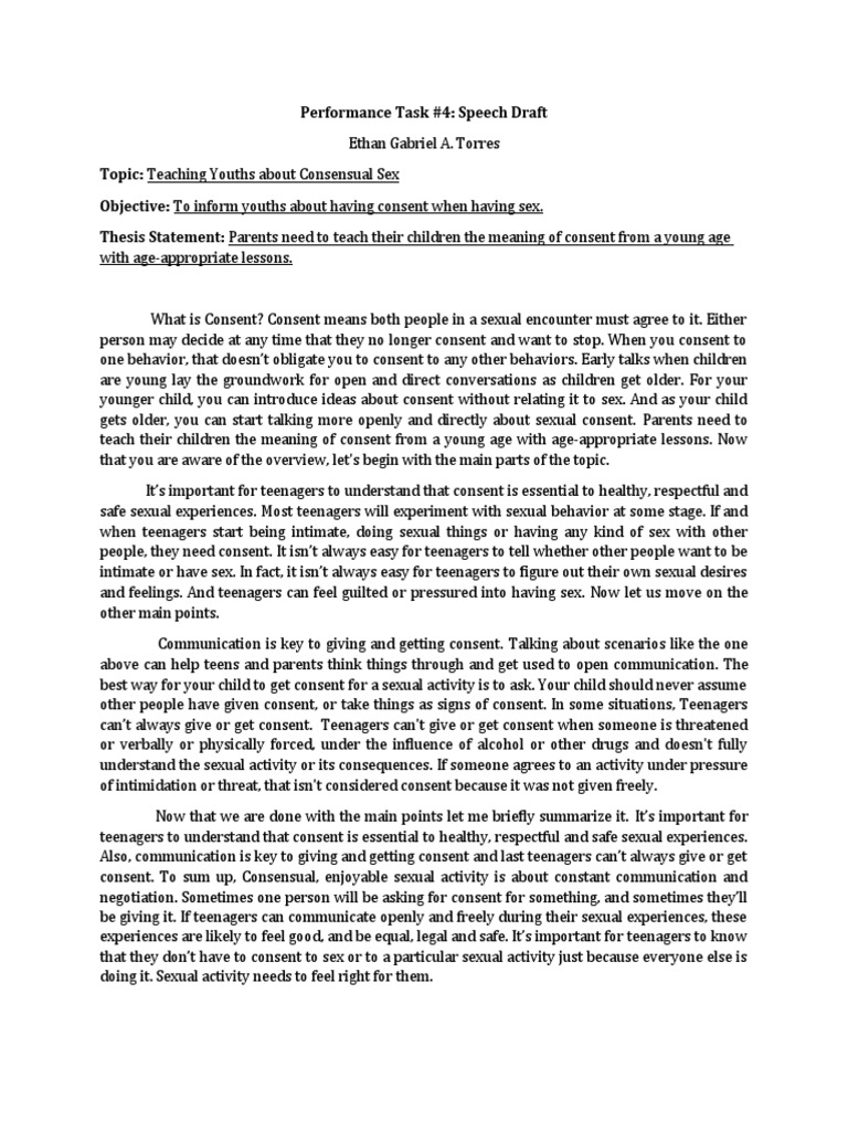 Performance Task 4 Speech Draft | PDF | Adolescence | Human Sexual Activity
