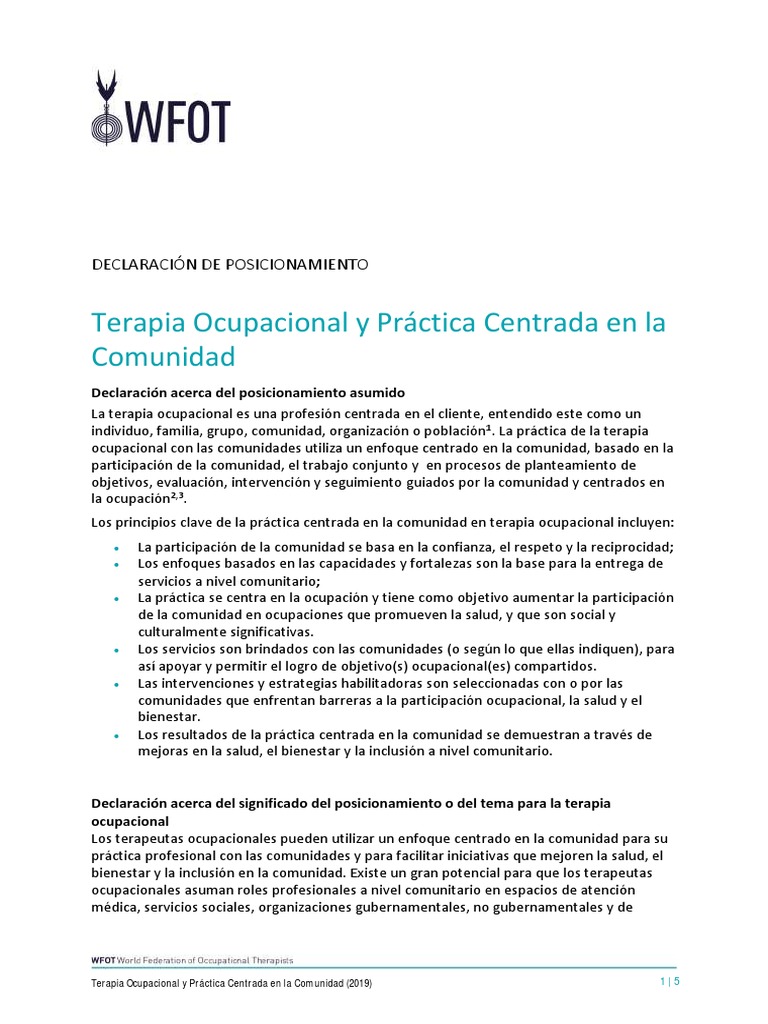 Occupational Therapy and Community Centred Practice Spanish | PDF