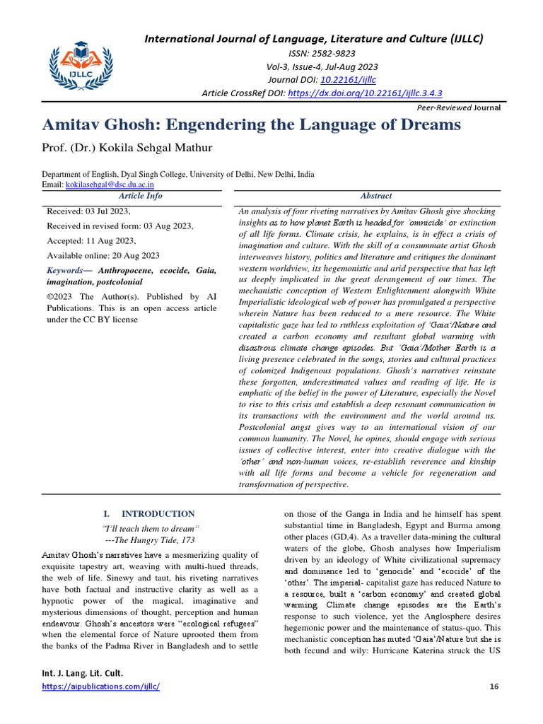 Amitav Ghosh: Engendering The Language of Dreams | PDF
