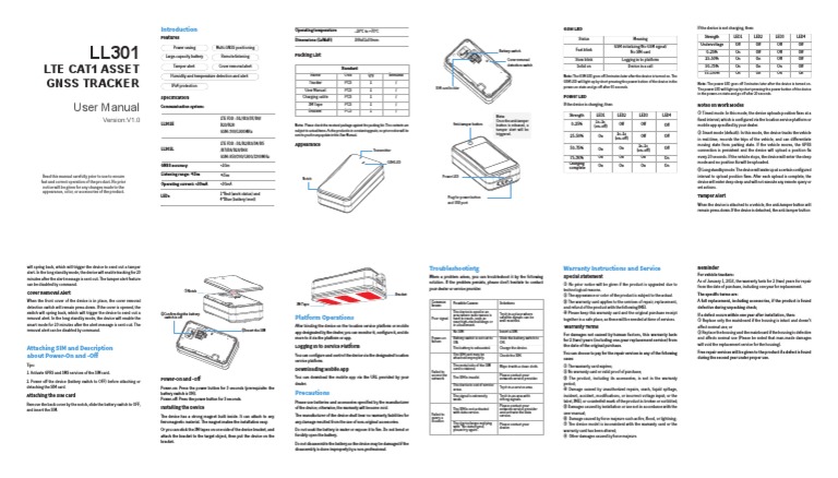 LL301 GNSS Tracker User Manual | PDF