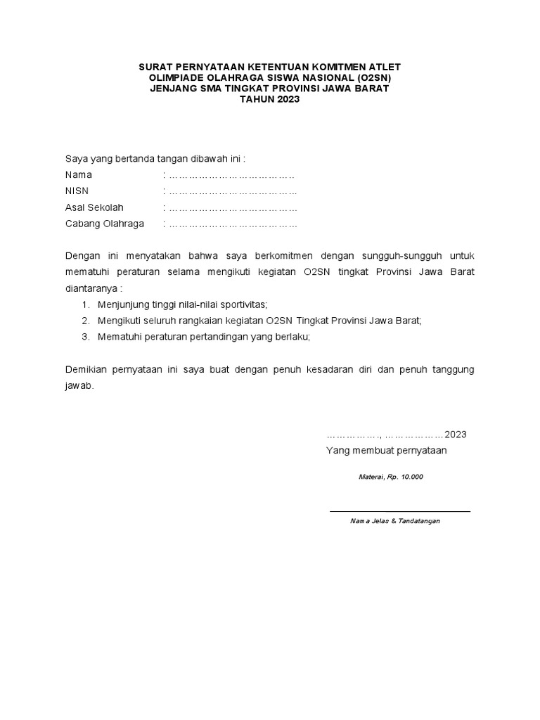 Contonh Surat pernyataan komitmen | PDF