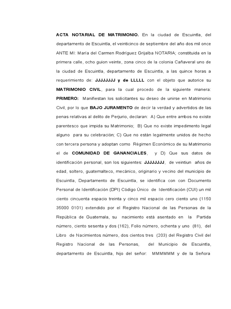 Acta Notarial de Matrimonio 2 | PDF | Guatemala | Matrimonio