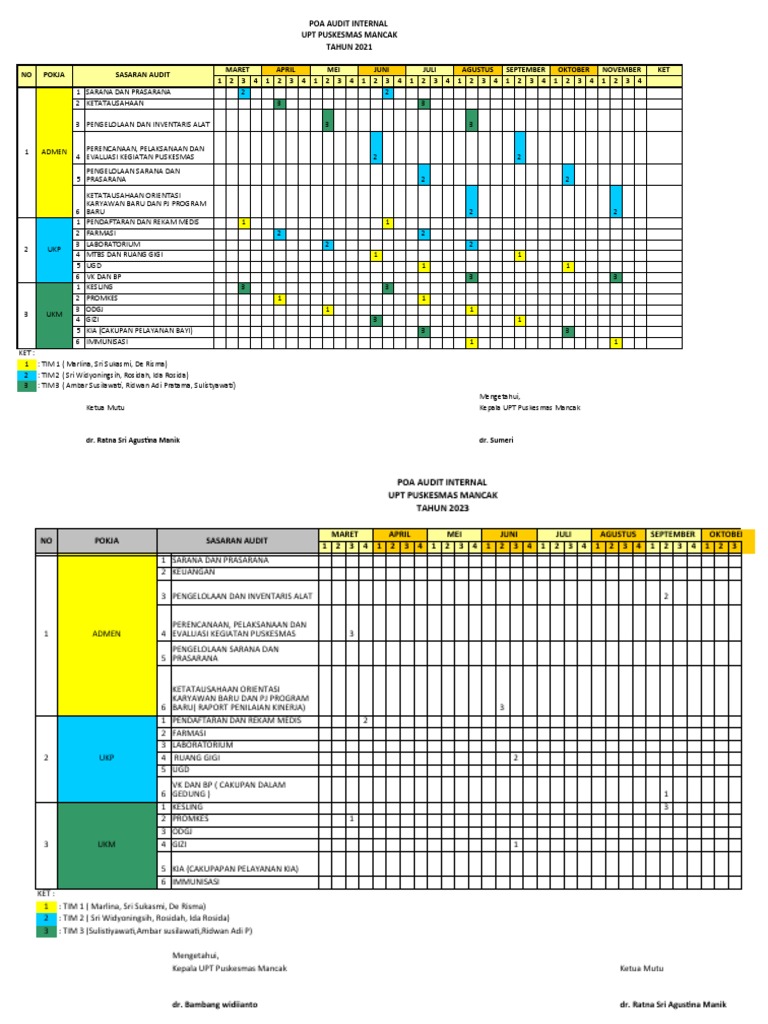 Rencana Audit Internal Puskesmas 2023 | PDF