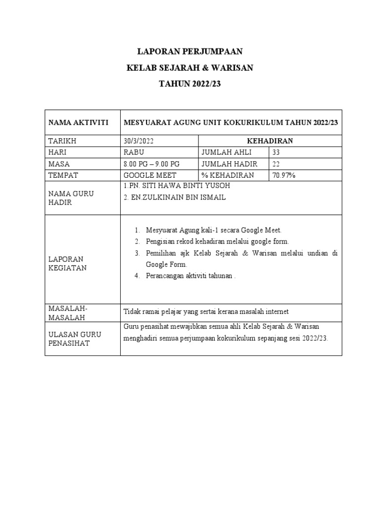 Laporan Aktiviti Kelab 2022 | PDF