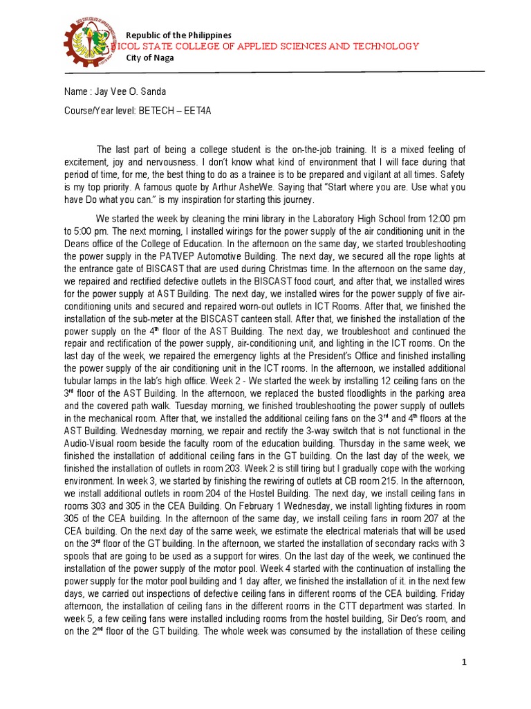 Accomplishment Report (OJT) 1 | PDF | Technology & Engineering