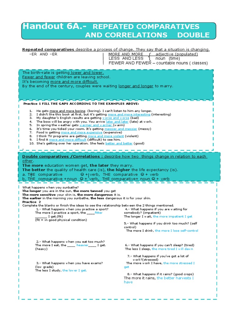 Handout 6a WORD Without Answers Repeated-comparative-and-Double-compara - Exercises | PDF