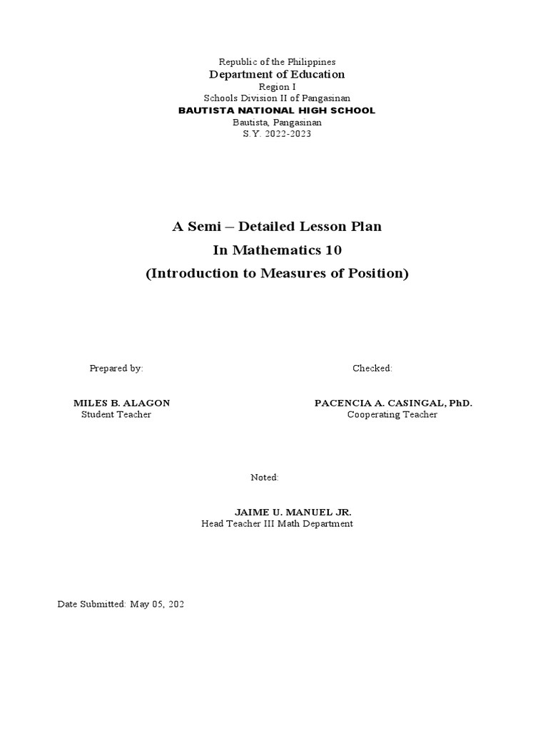 Introduction of Measures of Position | PDF | Percentile | Teachers