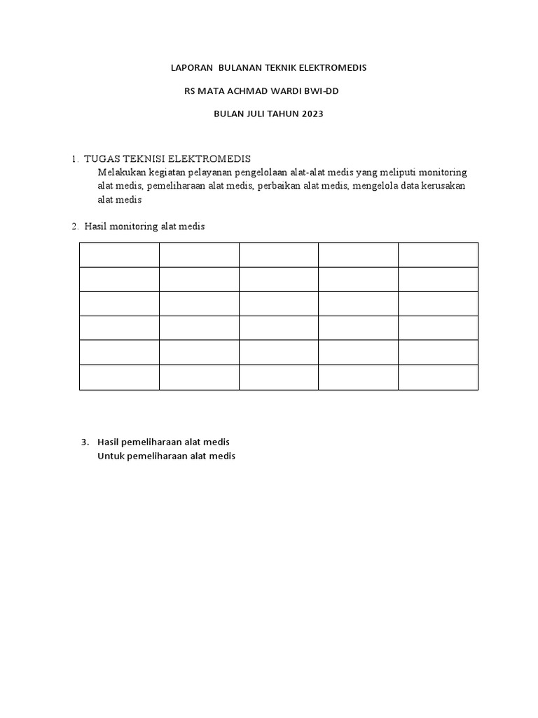 Laporan Bulanan Teknik Elektromedis | PDF