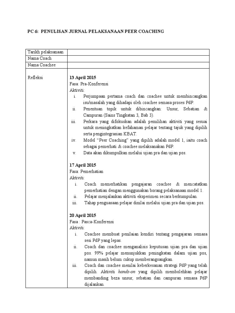 Contoh Laporan Peer Coaching | PDF