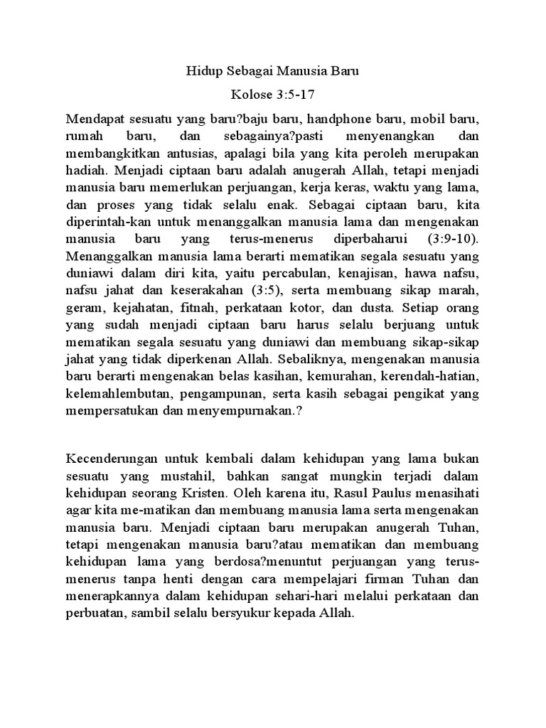 Hidup Sebagai Manusia Baru | PDF