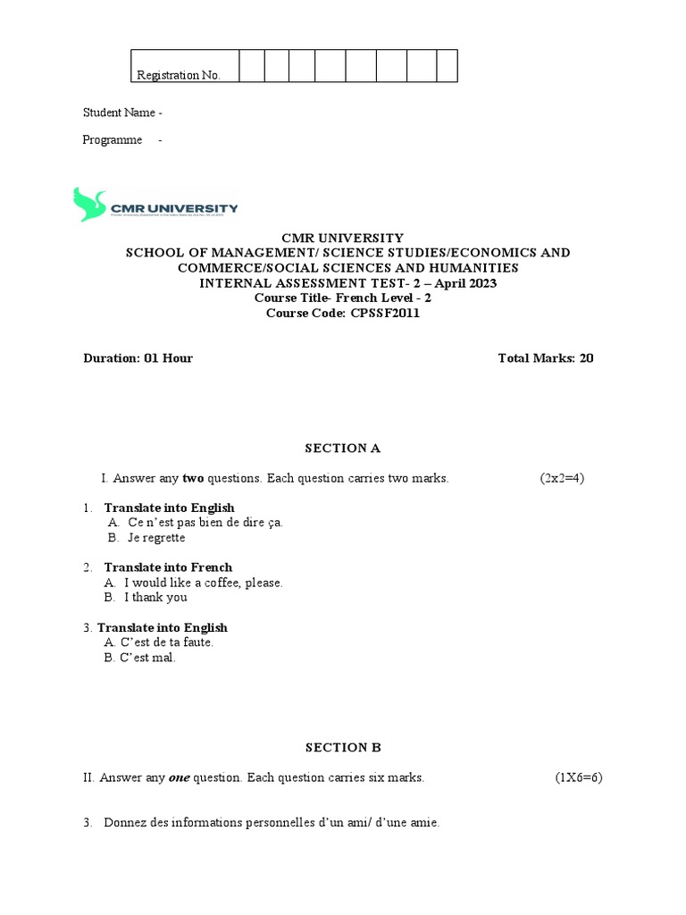 French - Level 2 IAT 2 QP (1) | PDF