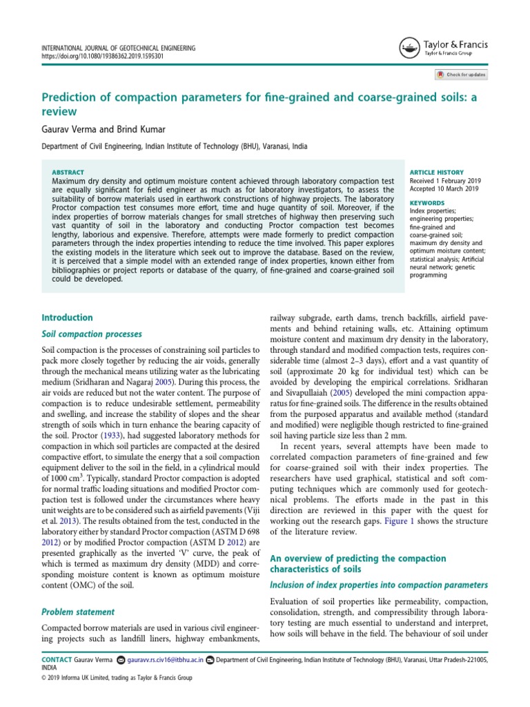 Prediction of Compaction Parameters A Review | PDF | Geotechnical Engineering | Civil Engineering
