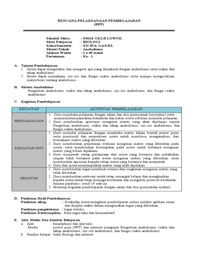 Rencana Pelaksanaan Pembelajara Daring KLS Xii Ipa | PDF | Sains & Matematika