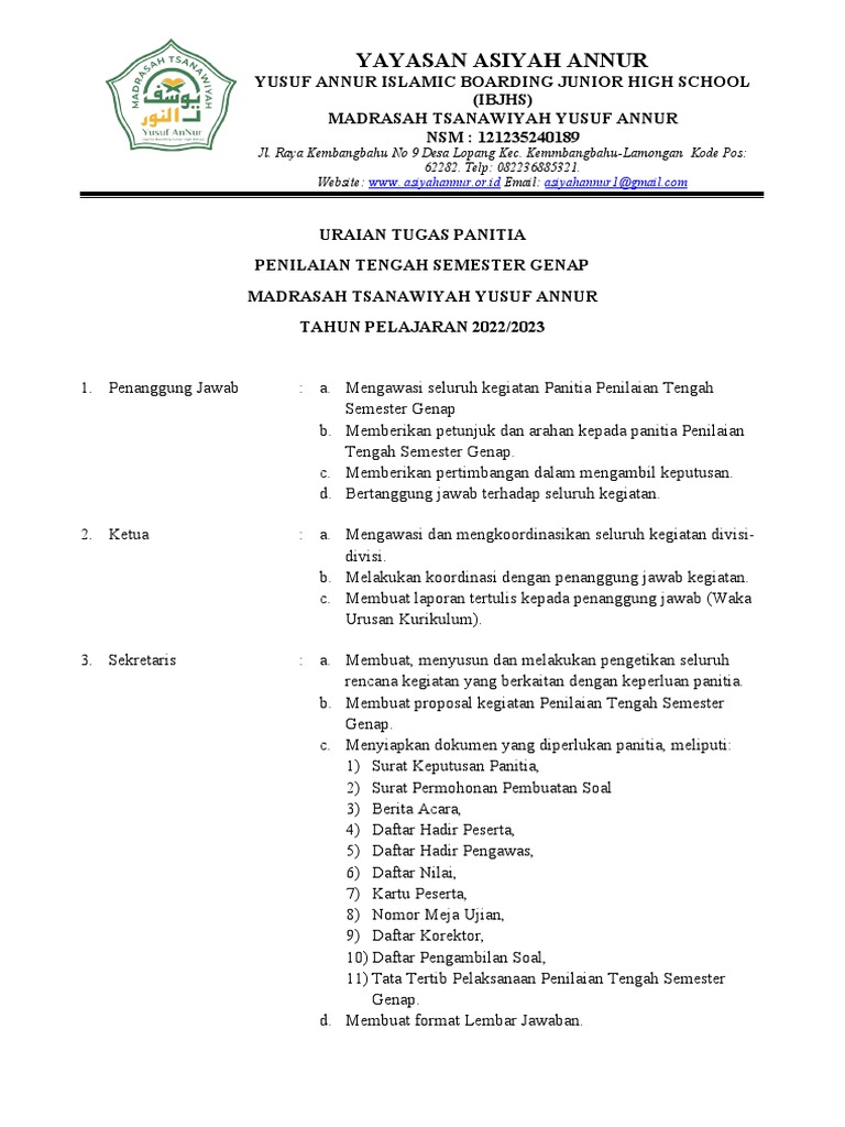 Uraian Tugas Panitia | PDF