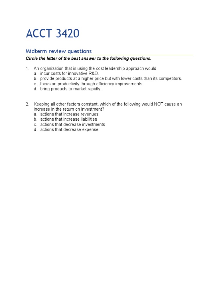 ACCT 3420 Midterm Review Questions | PDF | Customer Service | Sales