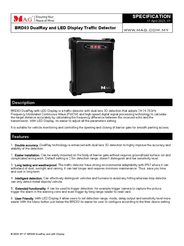 MAG BRD03 DualRay-and-LED-Display Traffic-Detector Specification ...