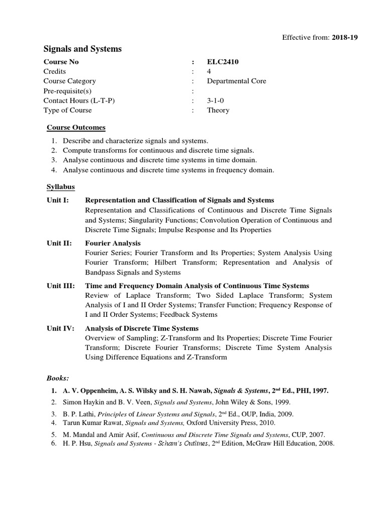 Signals and Systems: Books | PDF