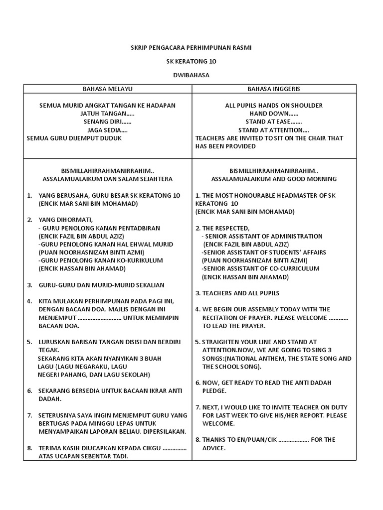 SKRIP PENGACARA PERHIMPUNAN RASMI | PDF
