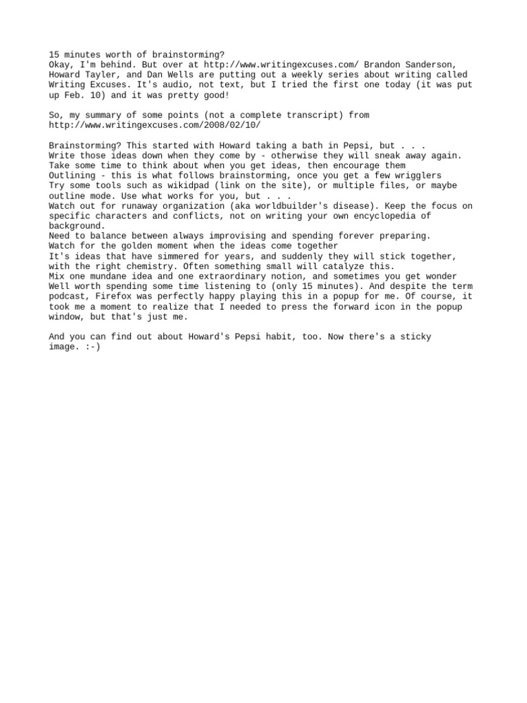 Writing Excuses Episode 1 Brainstorming - Transcript | PDF