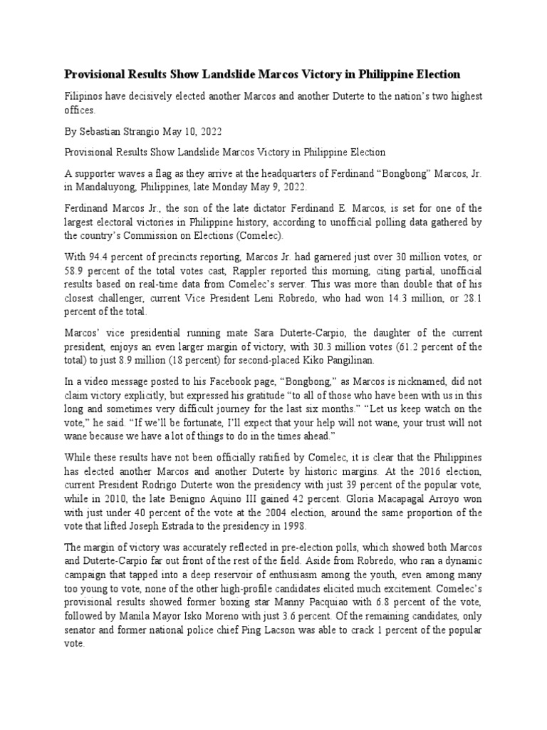 Philippine Election: Marcos Wins Big | PDF | Boston Celtics | Rodrigo ...