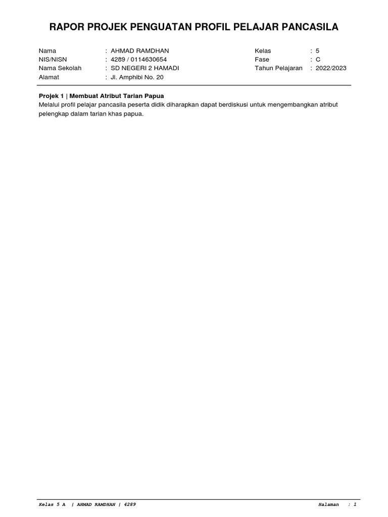 RAPOR P5 KLS Kelas5A | PDF