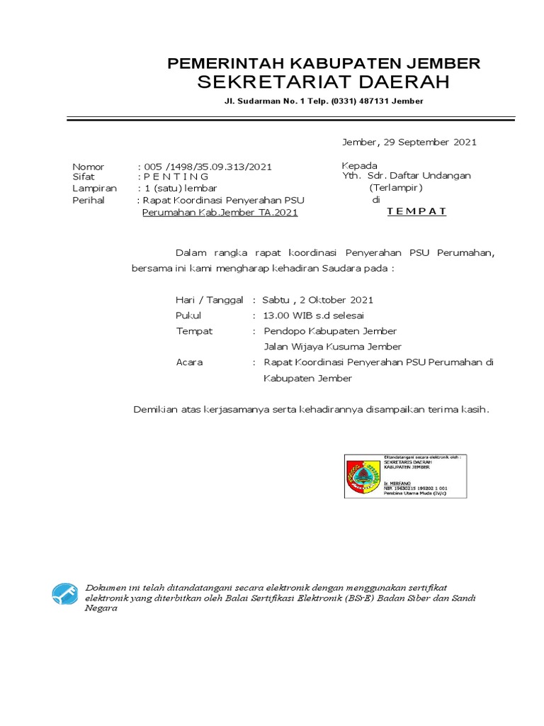 Surat Undangan Penyerahan PSU | PDF