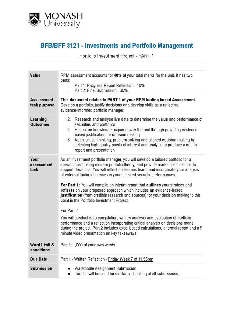 BFB - BFF 3121 - Portfolio Investment Project - Assessment ...