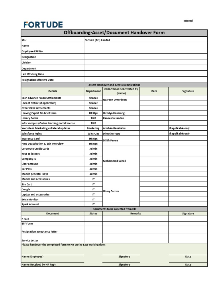 Offboarding-AssetDocument Handover Form - SL | PDF | Financial Services ...