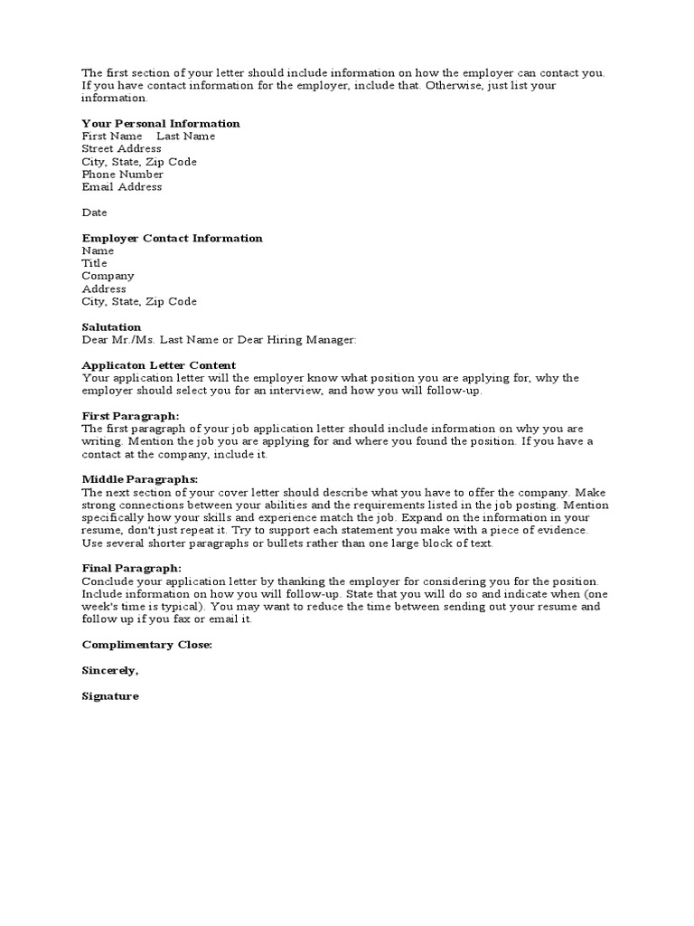 Sample Job Application Letter | PDF