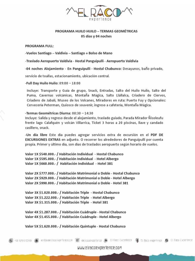 Programa Full Huilo Huilo 05 Días y 04 Noches | PDF