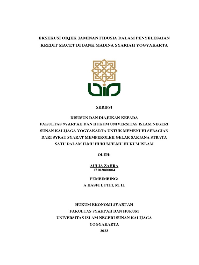 Aulia Zahra - Fulltext - Eksekusi Objek Jaminan Fidusia Dalam Penyelesaian | PDF