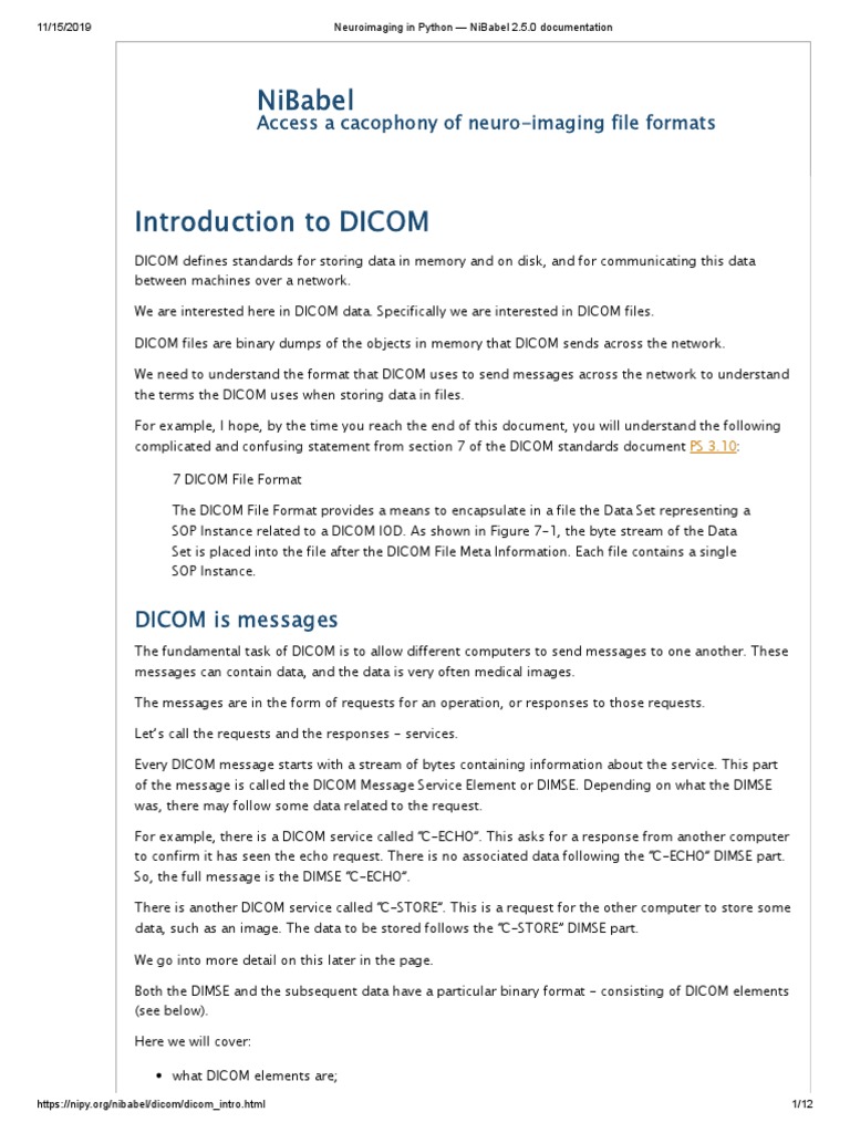 Neuroimaging in Python NiBabel Documentation DICOM | PDF