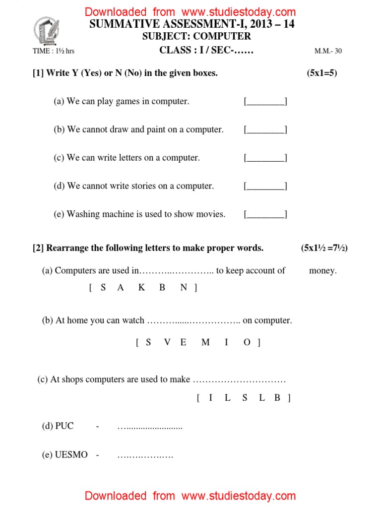 Cbse Class 1 Computer Science Pdf