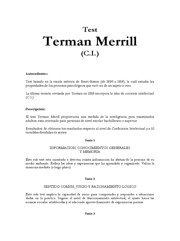 Terman Descripcion Practica Del Test | PDF | Cociente de inteligencia ...