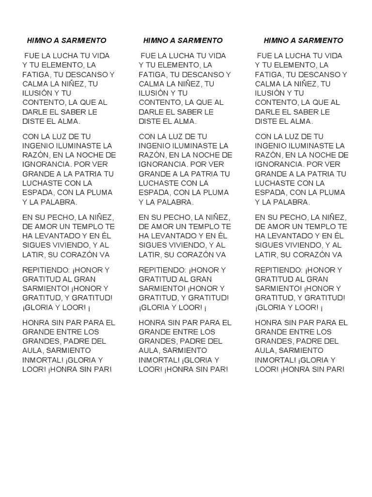 Himno A Sarmiento Letra Imprimir | PDF