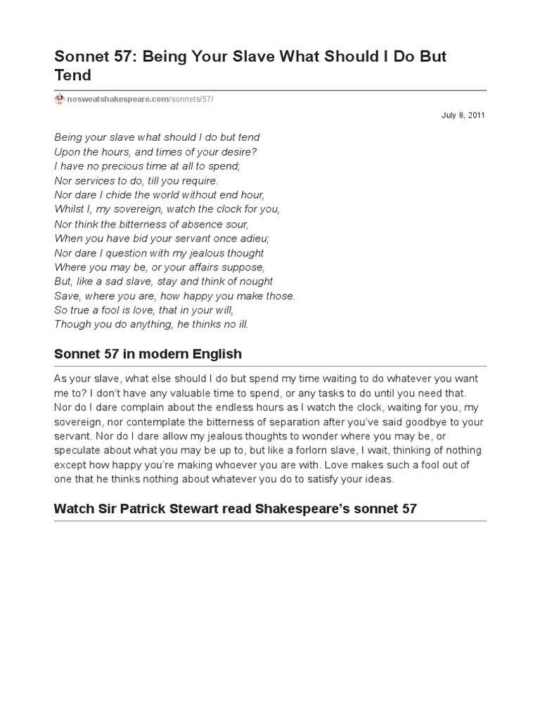 Shakespeare's Sonnet 57 Explained | PDF