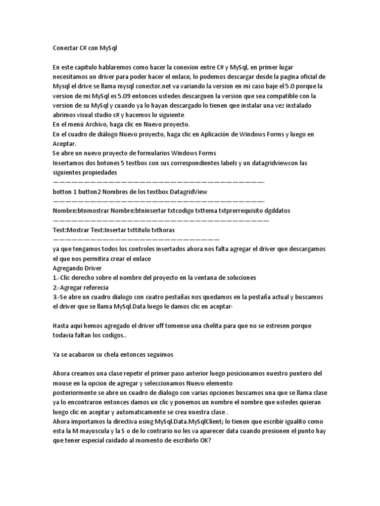 Conectar C Sharp Con Mysql | PDF | Mi sql | Comillas