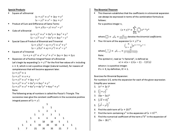 1 Special Products and Binomial Theorem | PDF
